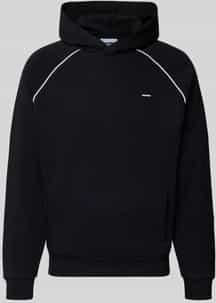 Review Hoodie mit Logoprint und Kontrastspipings