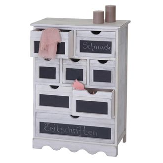 Mendler Kommode Ermelo, Schubladenschrank mit Tafel, Shabby-Look Vintage MVG-Zertifiziert 87x60x30cm - wei&szlig;