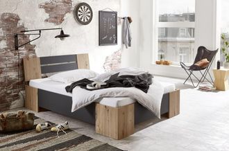 BMG Möbel Futonbett Graz Bett Holzbett Doppelbett 140x200 cm Made in Germany, Anthrazit