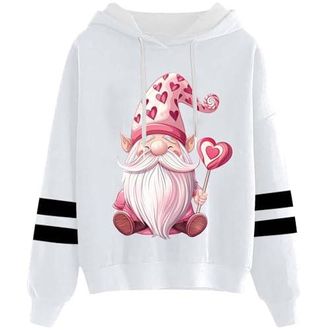 Generic 2026 Saint Valentin Femmes Automne Et Hiver Casual Saint-Valentin Vieil Homme Assis Sur Le Sol Imprim&eacute; Cordon Sweat &agrave; Capuche, blanc, XXL