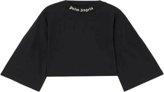 Palm Angels Femme, Tops, Noir, Taille: 40 FR Back Curved Logo Mini T-Shirt
