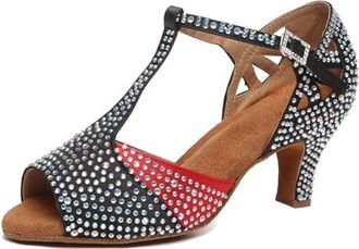 Miyoopark Chaussures de danse latine pour femme avec bride en strass - Sandales formelles de mariage, L548 Noir Rouge Talon 6 cm, 42.5 EU
