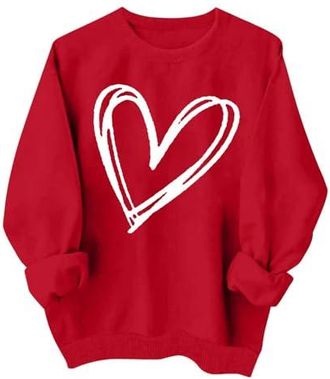 Generic V&ecirc;tements batik pour femme - T-shirt imprim&eacute; amour mignon - Coupe ample - Manches longues - Col rond - Pull - Gilet pour homme - Sportif, Rose, XXL