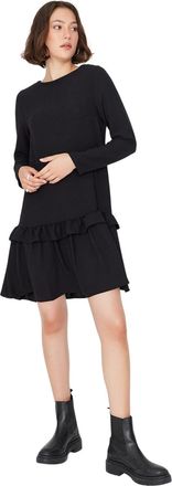 Trendyol Trendyol Damen Regular Standard Rundhalsausschnitt Webstoff Kleid, Schwarz, 40