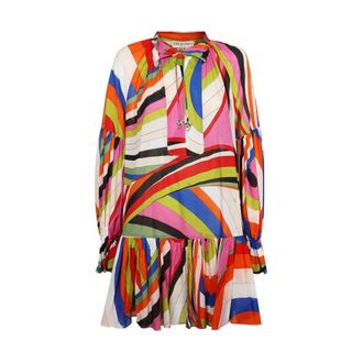 Pucci Baumwoll Ballon&auml;rmel Bedrucktes Kleid - - Dresses - Damen - Mehrfarbig - XS