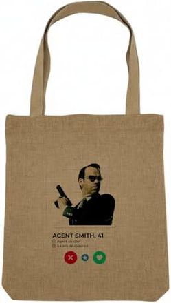 Fabulous Sac Shopping Tote Bag Aspect Lin - Agent Smith R&eacute;seau Social Rencontre Amour - Sac de Courses Toile Epaisse 360g Beige Naturel Cabas Port&eacute; Epaule Soli