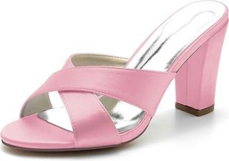 Generic Femmes Gros Talons Hauts Robe Sandales Bout Ouvert Soir&eacute;e F&ecirc;te Chaussures De Mariage Glisser sur Satin Mules Escarpins Escarpins Bout Rond Chaussures 