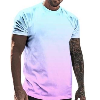 Generic Chemise rayée pour homme 2026 - Dégradé à rayures - Manches courtes - Décontracté - Confortable - Tendance - Coupe ample - Pour entraînement intérieur