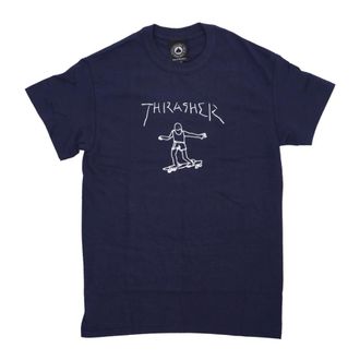 Thrasher Logo Print Navy/White T-Shirt - - Tops - Herren - Blau - XL