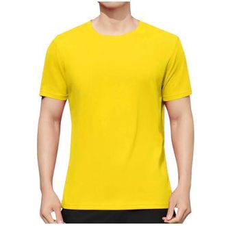 Generic T-shirt &agrave; col rond uni d&eacute;contract&eacute; classique polyvalent extensible l&eacute;ger respirant basique &agrave; manches courtes pour course &agrave; pied gym, Jaune (01), 3XL