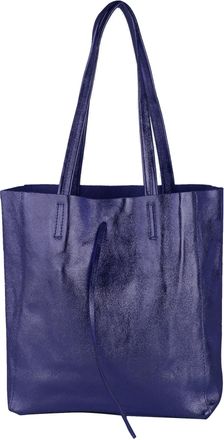 modamoda.de T253 - Ital. Henkeltasche mit Innentasche aus Leder, Farbe:Blauviolett-Metallic