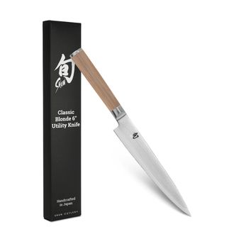 Shun KAI Shun Classic White japanisches Allzweckmesser 15 cm Klingenl&auml;nge - Damastmesser 32 Lagen VG MAX Kern - 61 (&plusmn;1) HRC, Griff aus Pakkaholzgriff - Mad