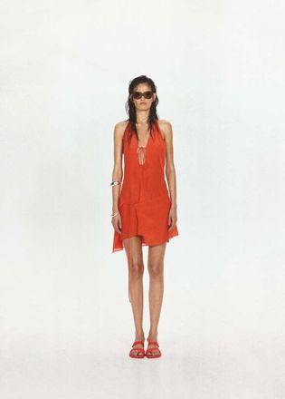 Mango Seidenkleid mit Schleifen-Overlay rot - Damen - S - MANGO
