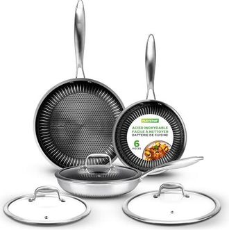 Nutrichef NutriChef Set de 6 Po&ecirc;les Inox Tri-Ply - 20, 26 et 30 cm Antiadh&eacute;sives avec Couvercles, Compatible Induction et Four, Lavable Lave-Vaisselle