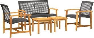 vidaXL Vidaxl - Salon de jardin 5 pcs - R&eacute;sine tress&eacute;e noire et bois dacacia - 2 tables 43x43cm et 2 chaises 63x64cm - R&eacute;sistant aux intemp&eacute;ries