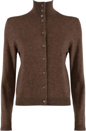Nenette Cardigan en maille fine &agrave; col montant - Femme - Pulls - Brun - Taille: 36 FR
