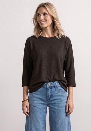 Street One 3/4-Arm-Shirt STREET ONE, Damen, Gr. 34, braun (schwarz coffee), Stoff, 60% Viskose, 40% Polyester, unifarben, comfort fit normal, U-Boot-Ausschnitt, 