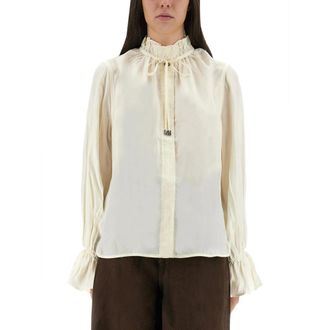 Ganni Femme, Blouses et Chemises, Beige, Taille: 38 FR Chemise fluide &agrave; nouer en cupro