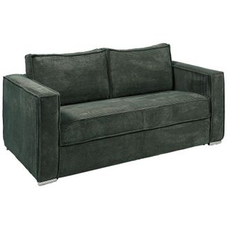 Vente-Unique Canap&eacute; 3 places convertible express en velours c&ocirc;tel&eacute; vert sapin - Couchage 140 cm - Matelas 18 cm LORETO