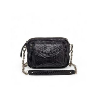CLARIS VIROT Femme, Sacs, Noir, Taille: ONE Size Sac Bandoulière Python Noir avec Chaîne Argentée