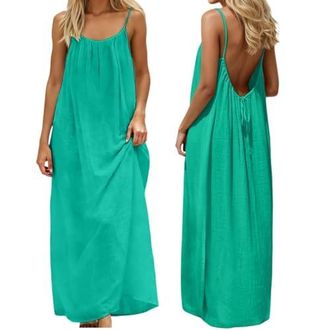 Generic Robe caraco dos nu de couleur unie pour femme, robe caraco d&eacute;t&eacute; d&eacute;contract&eacute;e sans manches pour la plage et les vacances, vert menthe, 5XL