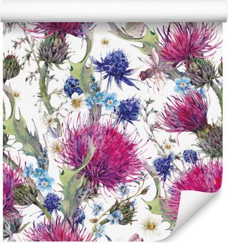 OEM Carta Da Parati Con Fiori, Piante, Foglie E Prato Per Soggiorno E Camera Da Letto, 50x1000 Cm
