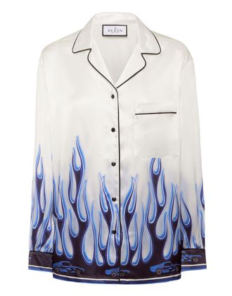 Philipp Plein Satin Pijama Shirt Ls Flames