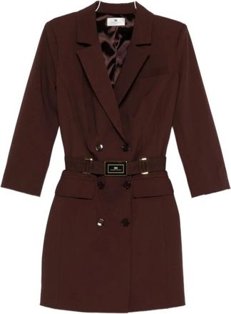 Elisabetta Franchi Femme, Robes, Brun, Taille: 40 FR Robe en tissu bi-&eacute;lastique technique avec ceinture