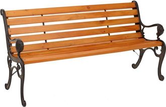 Hhg [JAMAIS UTILIS&Eacute;] Banc de jardin HHG-444, banc 3 places en bois et fonte, 164 cm, teck