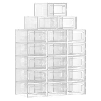 Songmics Bo&icirc;tes &agrave; Chaussures, Lot de 18, Rangement Chaussures, Pliable, pour Pointure Jusqu&agrave; 44, Transparent et Blanc LSP18SWT