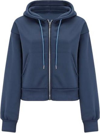 Generic Sweat &agrave; capuche zipp&eacute; pour femme - Veste courte - Fermeture &eacute;clair - Couleur unie - Veste dautomne Y2k - Loisirs - Sport - T-shirt &agrave; manches longues -