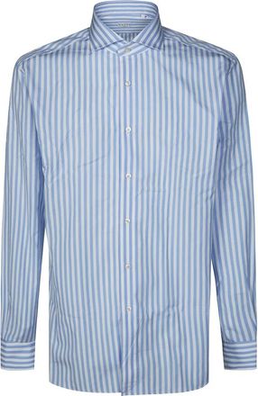 Xacus Homme, Chemises, Bleu, Taille: 2XL Camicia Riga Larga Collo Francese