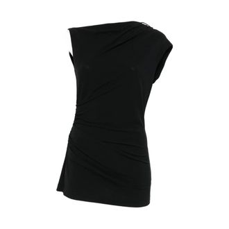 Brunello Cucinelli Femme, Tops, Noir, Taille: 42 FR Gilet Noir Drapé avec Ourlet Asymétrique