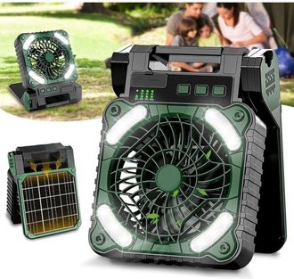 Gabrielle Gabrielle - Solarventilator, tragbarer Zeltventilator mit LED-Licht, Timer, 4 Geschwindigkeiten, leistungsstarker und leiser Outdoor-Akkuventilator
