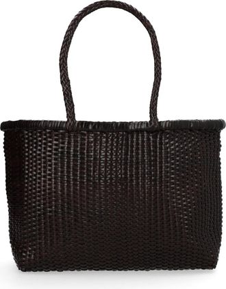 Dragon Diffusion Womens Shoulder Bag B Weave Dark Brown Leather