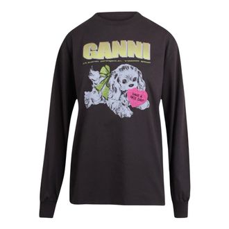 Ganni Femme, Tops, Gris, Taille: 36 FR T-shirt &agrave; Manches Longues avec Imprim&eacute; Chiot