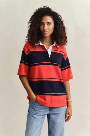 GANT Damen Kurz&auml;rmliger Heavy Rugger mit Blockstreifen (XXL) PERFECT Rot