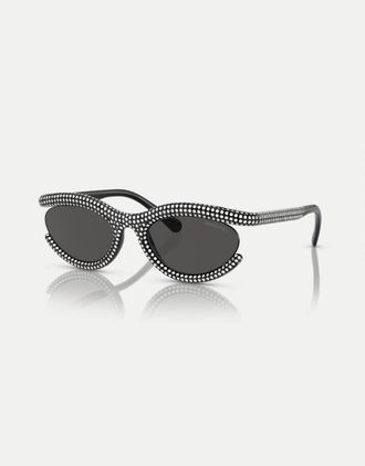 Swarovski Sk6006 - Lunettes de soleil ovales avec verres gris - Noir