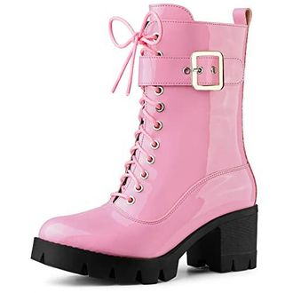 Allegra K Femme Bottes Combat &agrave; Talon &Eacute;pais et Plateforme Zipp&eacute;e Rose 36
