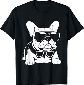Jimbeels Coole franz&ouml;sische Bulldogge mit Sonnenbrille, lustiges Hunde-Design T-Shirt