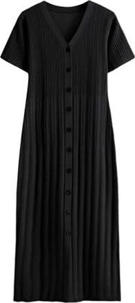 Generic Robe amincissante d&eacute;t&eacute; d&eacute;contract&eacute;e &agrave; manches courtes et col en V pour femme, Noir, Taille unique