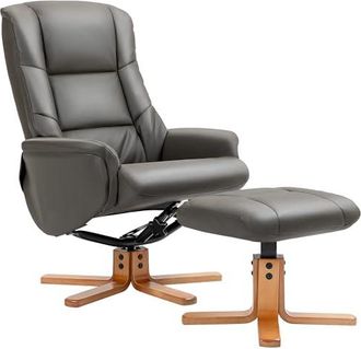 HOMCOM Fauteuil de relaxation avec repose-pied, fauteuil relax salon, dossier &agrave; bascule, fauteuil inclinable, assise rembourr&eacute;e, rev&ecirc;tement synth&eacute;tique, cadr