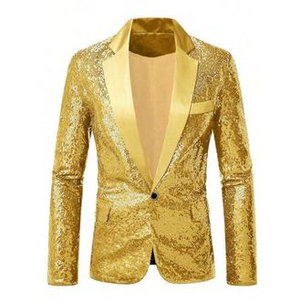 Generic Blazer à paillettes pour homme avec col cranté classique disco bal de fin dannée, fête de mariage, smoking brillant, luxueux, coupe ajustée, couleur u