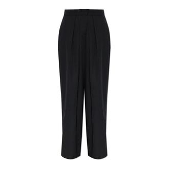 Balmain Woll-Anzughose mit weitem Bein und Falten - - Trousers - Damen - Schwarzk - L