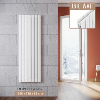 Sonni Design Paneelheizkörper Weiß Flachheizkörper Heizkörper Vertikal Doppellagig Bad 1600x539mm - Sonni