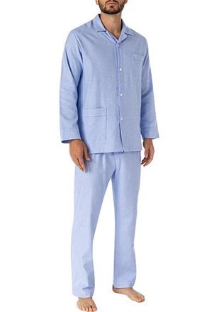 Novila Herren Pyjama blau Flanell kariert