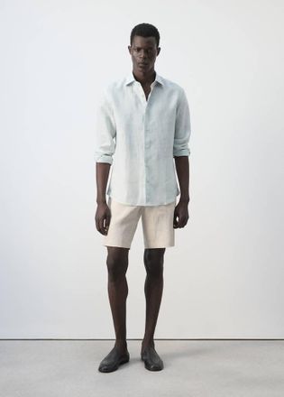 Mango Chemise slim-fit 100 % lin vert pastel - Homme - XXL - MANGO MAN
