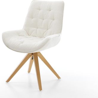 DELIFE Drehstuhl Taimi-Flex Boucl&eacute; Soft Beige Holzgestell kantig Natur 180&deg; drehbar, Esszimmerst&uuml;hle