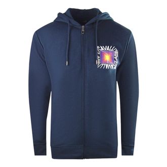 Cavalli Aysmmetric Box Design Marineblauer Kapuzenpullover mit Reissverschluss