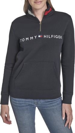 Tommy Hilfiger Damen Fleece Mockneck 1/4 Zip Soft Sweatshirt, Kapit&auml;n des Himmels (Sky Captain), XL